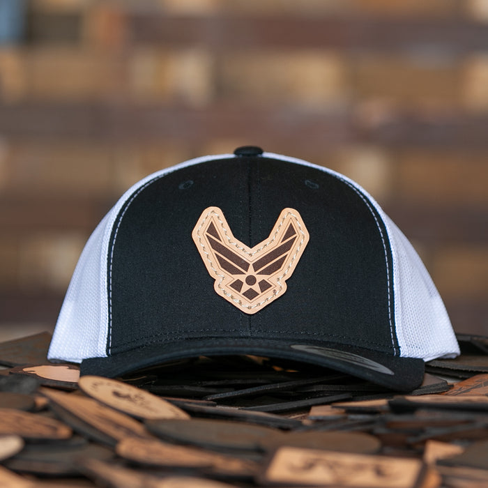 U.S. Air Force Emblem Trucker Hat- Officially Licensed Leather Patch H