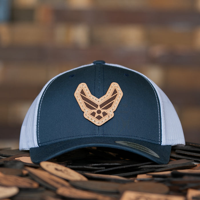 U.S. Air Force Emblem Trucker Hat- Officially Licensed Leather Patch H